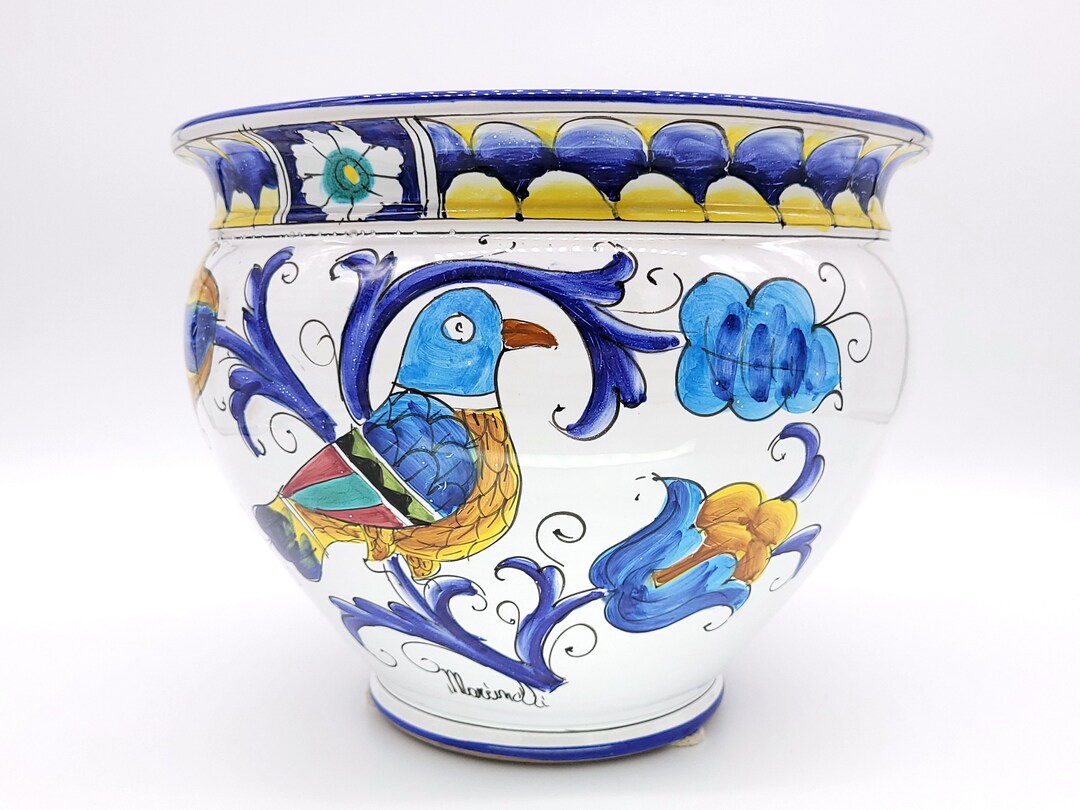 Majolica Pottery Vase Cachepot Planter Ceramic Italian Deruta Pottery ...