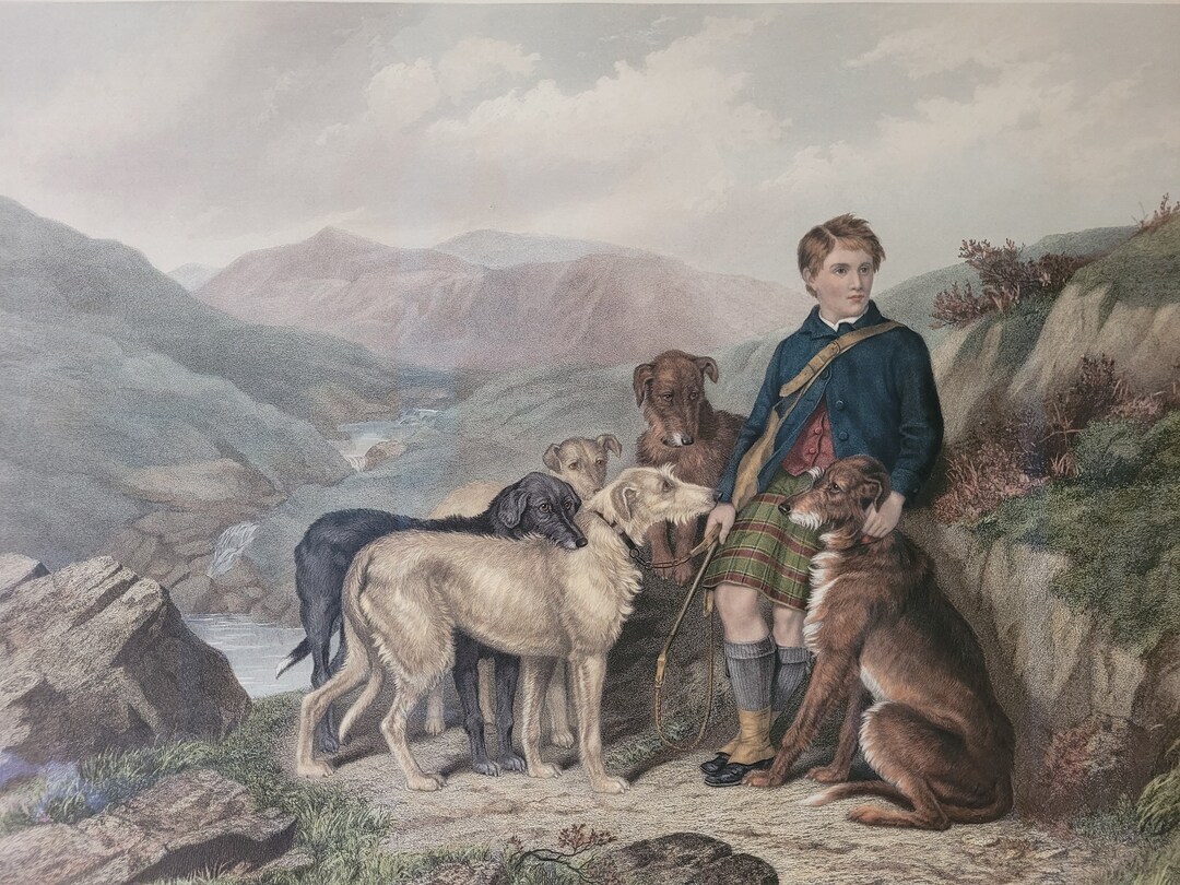 Antique Engraving Gillie and Deer Hounds E.G. Hester, Edward Gilbert ...