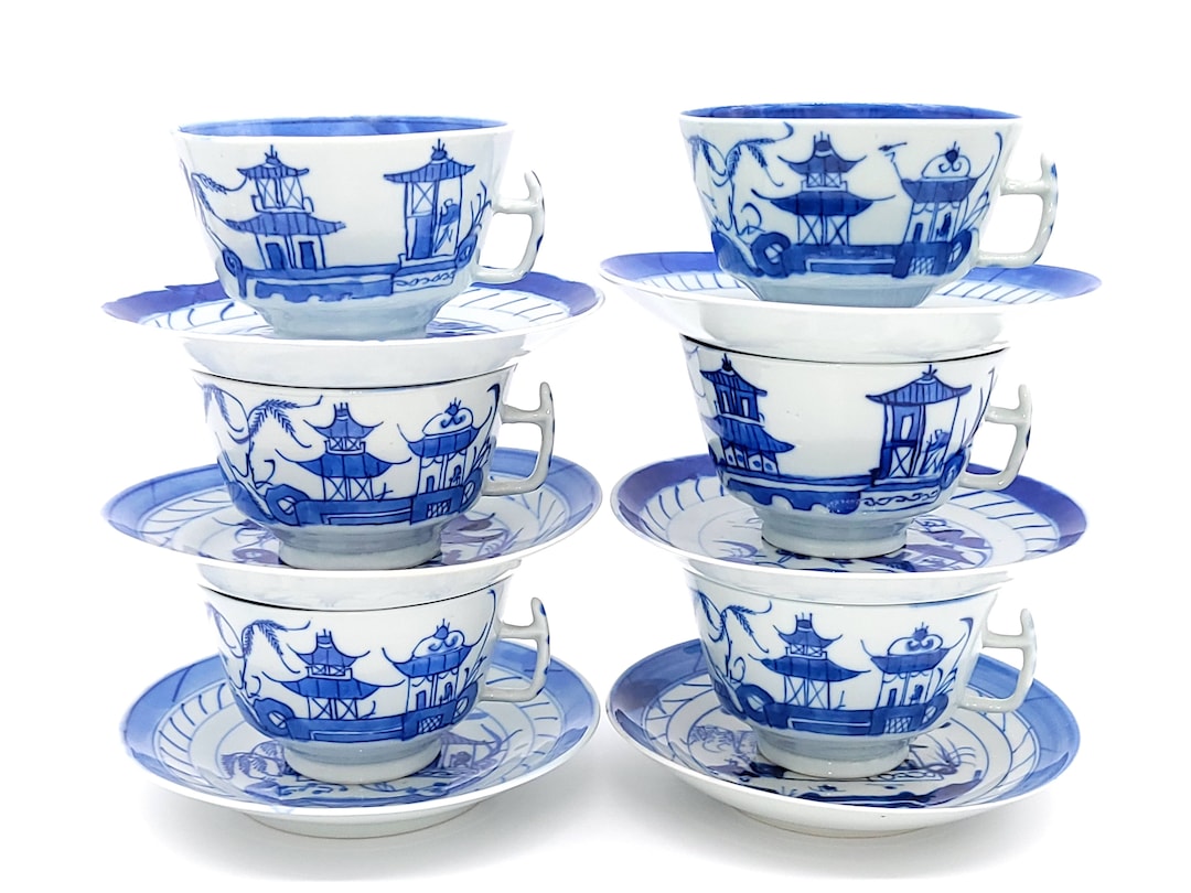 Antique Canton Porcelain Oriental Tea Set of 6, 19th Century Chinese ...