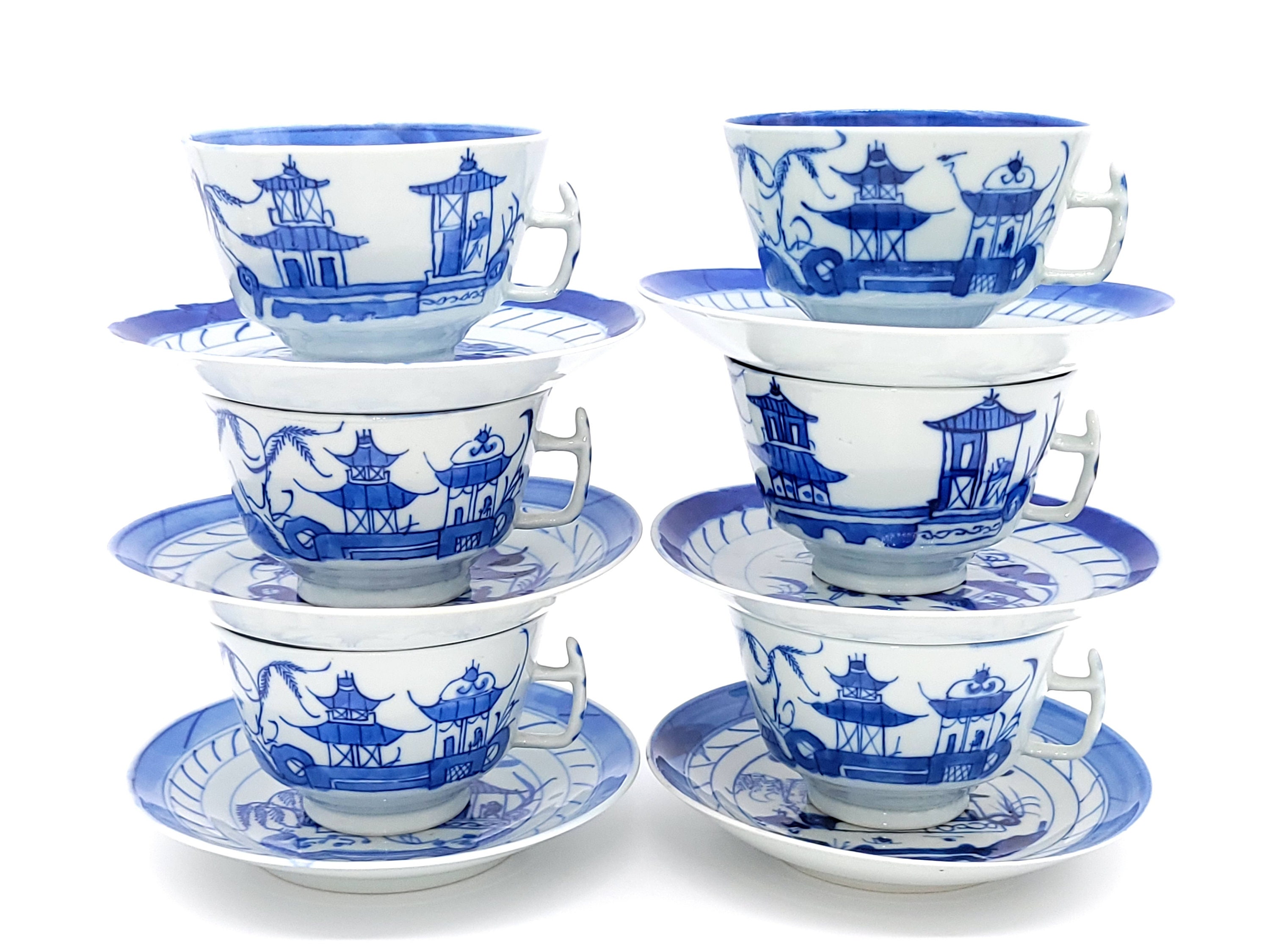 Antique Canton Porcelain Oriental Tea Set of 6, 19th Century Chinese ...