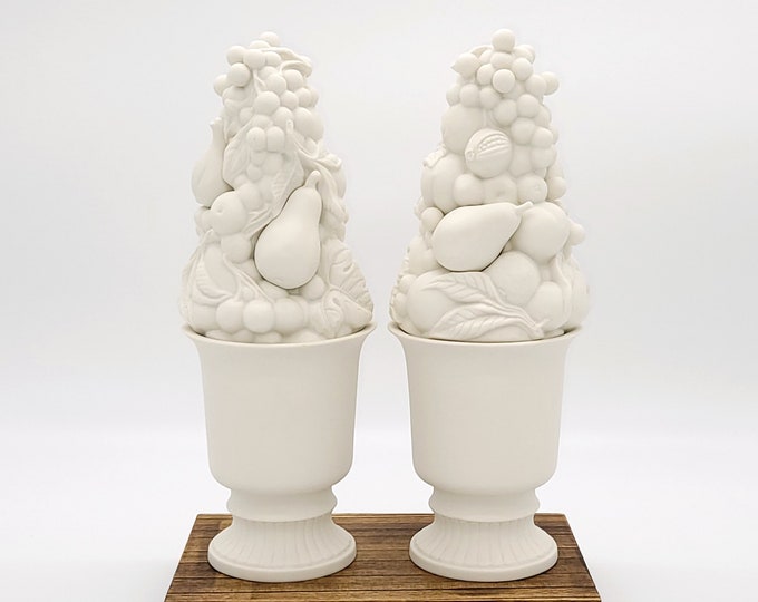 Creamware Ceramic Fruit Topiary Pair, White Blanc De Chine, Italian ...