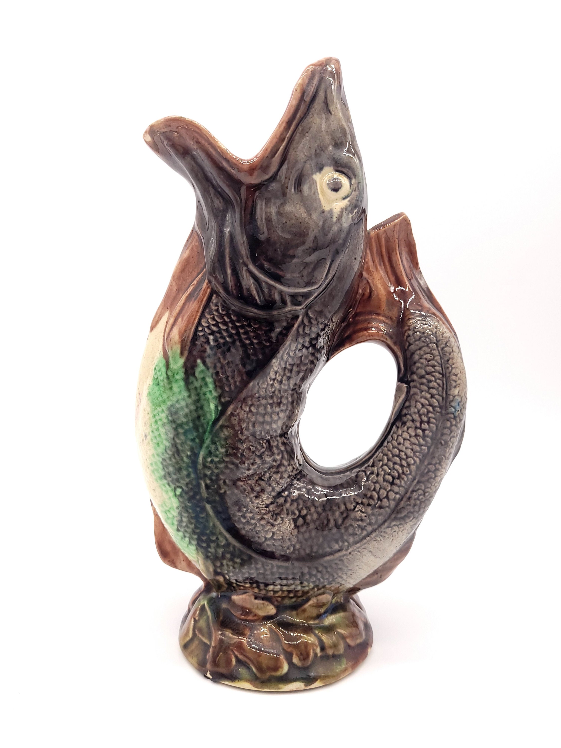 Majolica Pitcher, Gurgle Fish Pitcher 1800s Antique, French, Hand ...