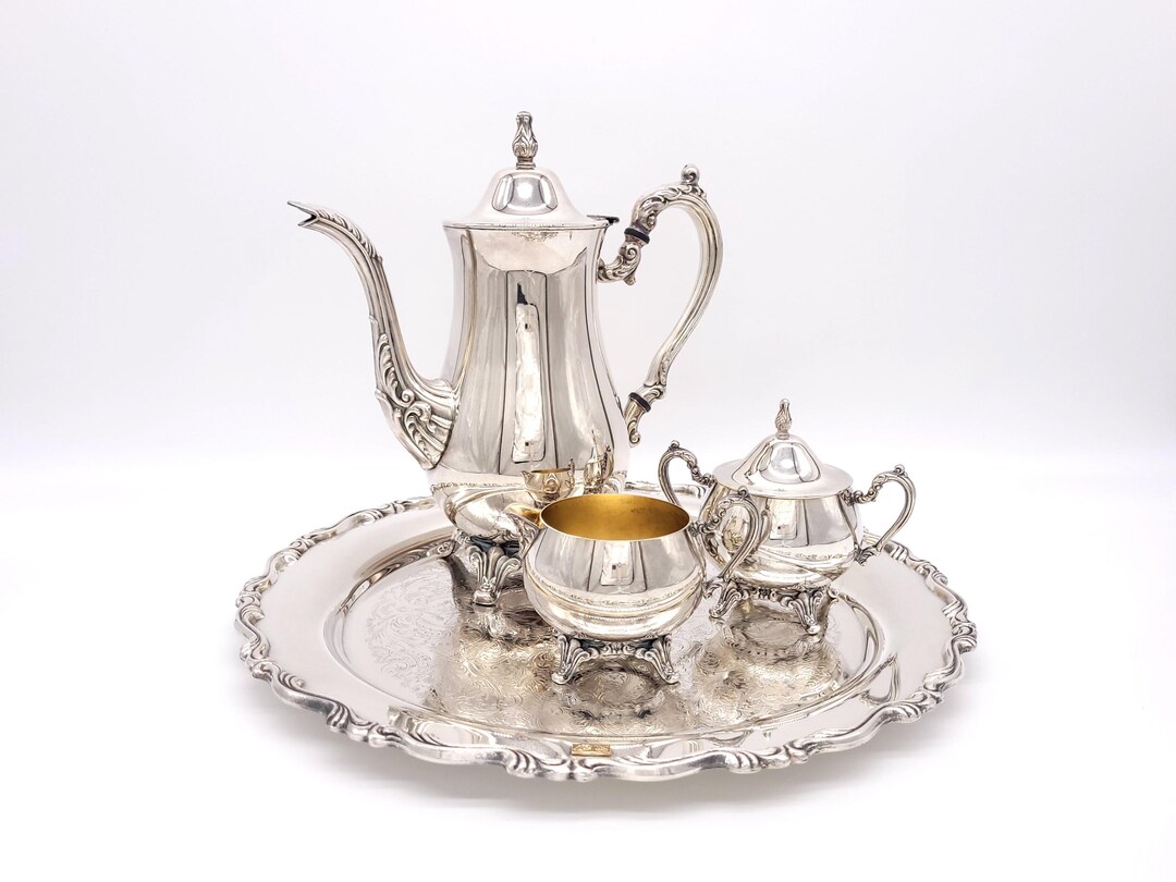 Vintage Tea Set ONEIDA Silverplate Sea Crest 4 Piece Coffee Set, Teapot ...