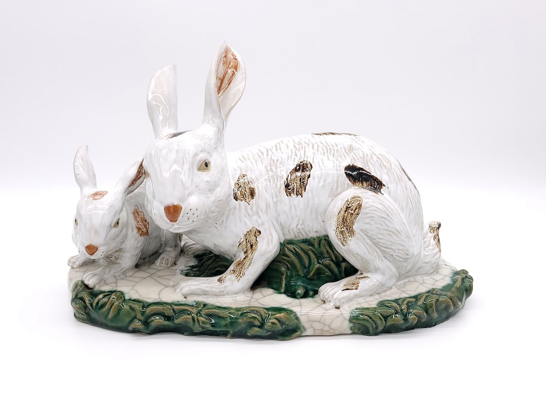 Vintage Ceramic Rabbit Decor Mother and Baby Bunny, Chinese ...