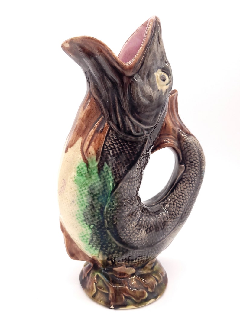 Majolica Pitcher, Gurgle Fish Pitcher 1800s Antique, French, Hand ...