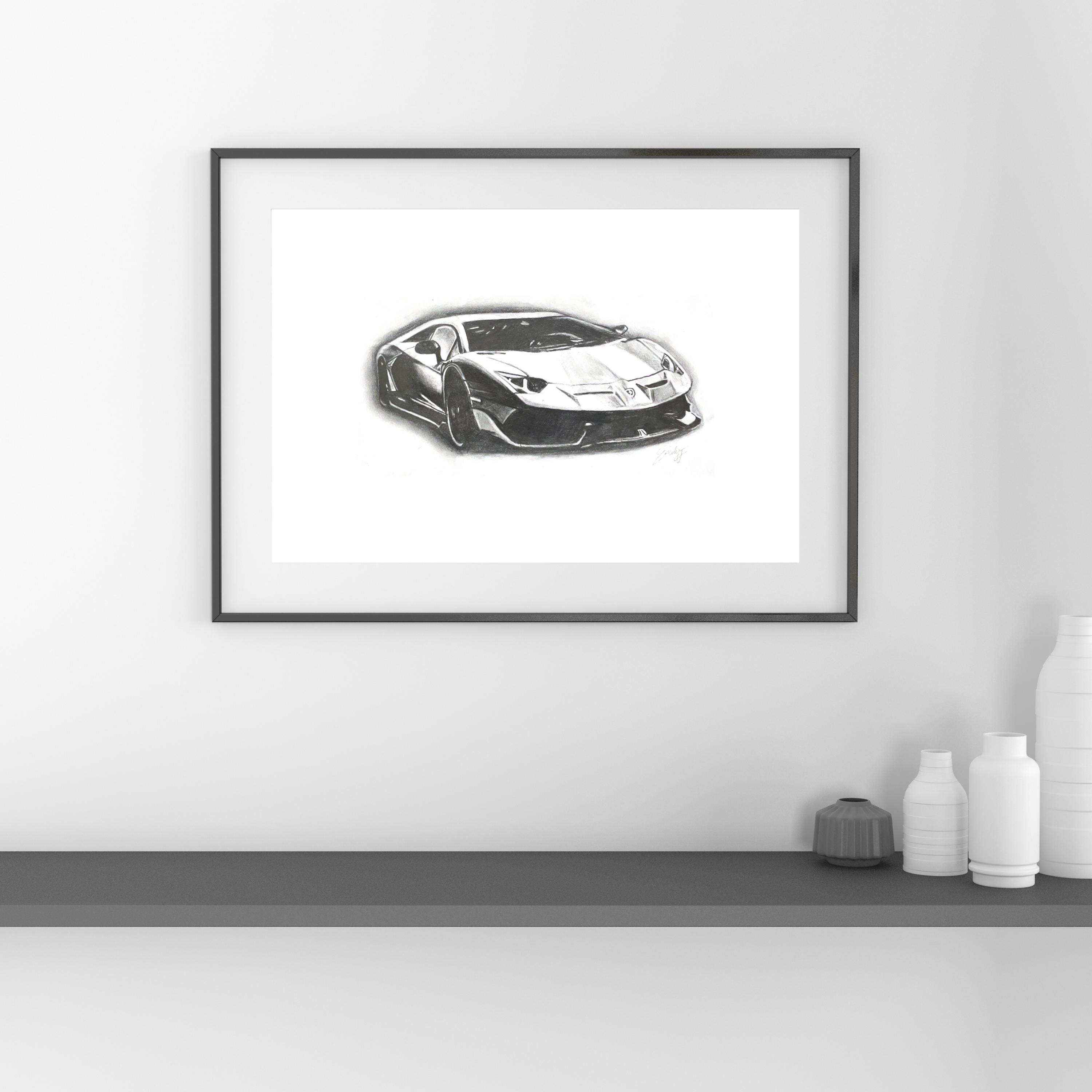 Lamborghini Aventador Pencil Drawing Printable | Hypercar Wall Art ...