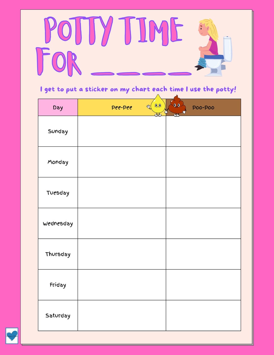 Printable Potty Chart for Training - Etsy