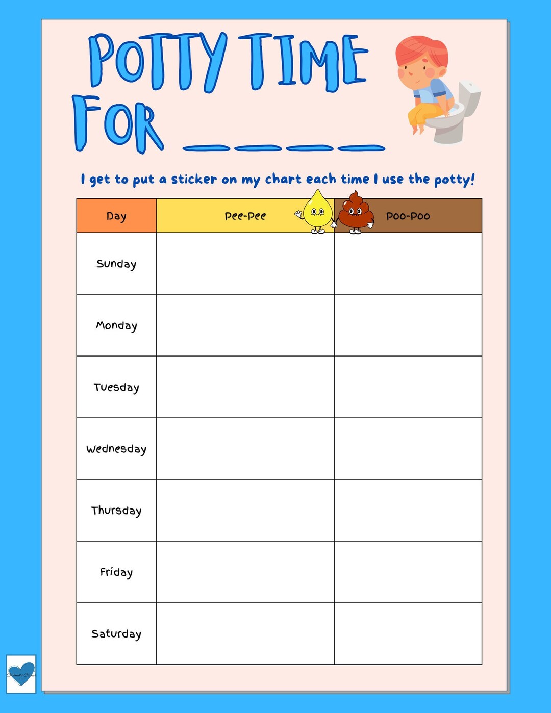 Potty Training Chart for Boys - Etsy