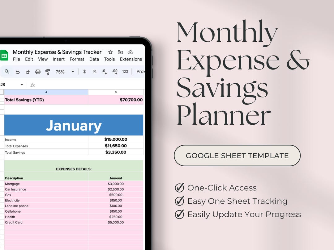 Monthly Expense and Savings Tracker Template Google Sheet, Budget ...