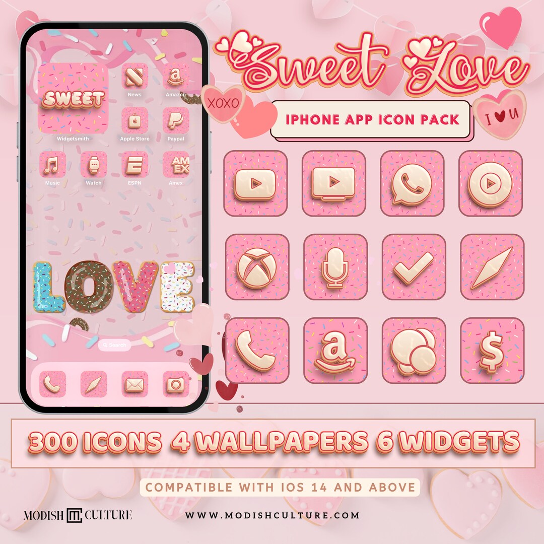 Sweet Love iPhone App Icon Theme | IOS14+ | Kawaii | Valentine's Day ...