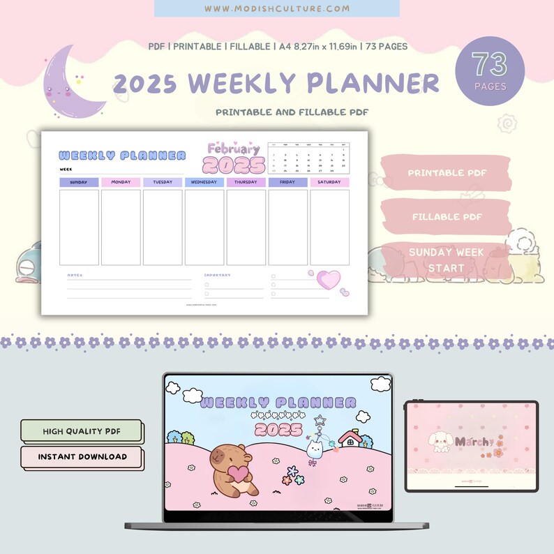 2025 KAWAII Printable Weekly Planner - Fillable & Print-friendly PDF ...