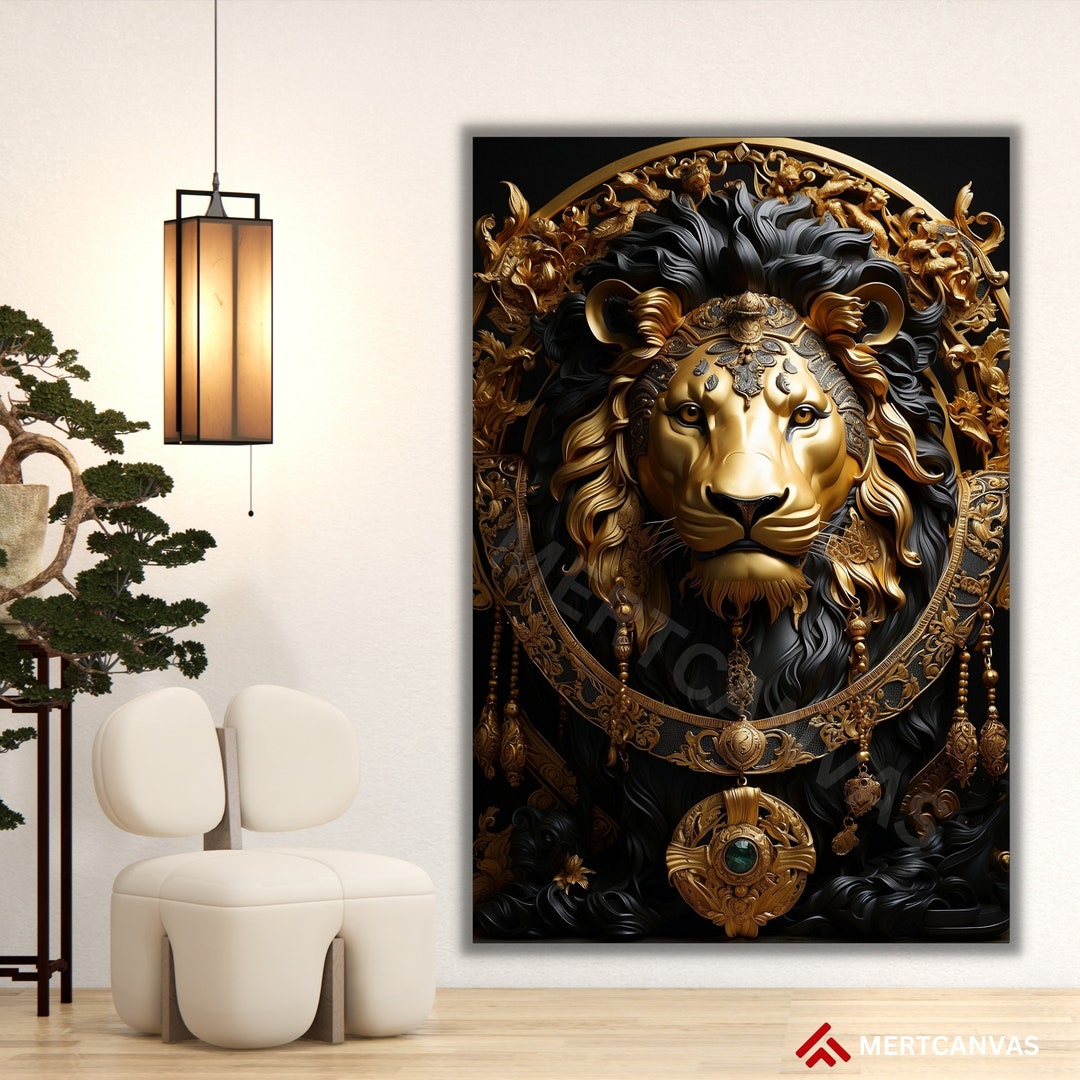 Buy Black and Gold Lion Design Lion Canvas Gold Lion Canvas Lion Wall ...