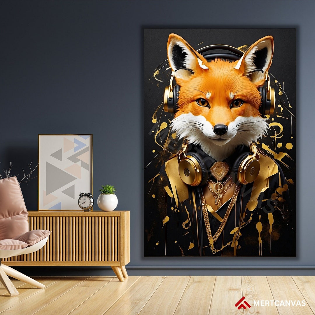 Comic Dj Fox My Design Dj Fox Dj Gifts for Dj Canvas Art Dj Fox Poster ...