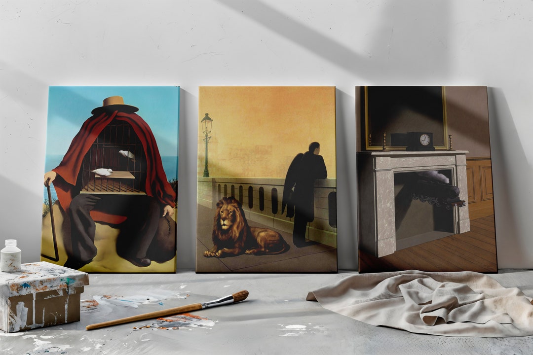 Magritte Surrealist Canvas Art Set of 3 Famous Surrealism Prints for ...