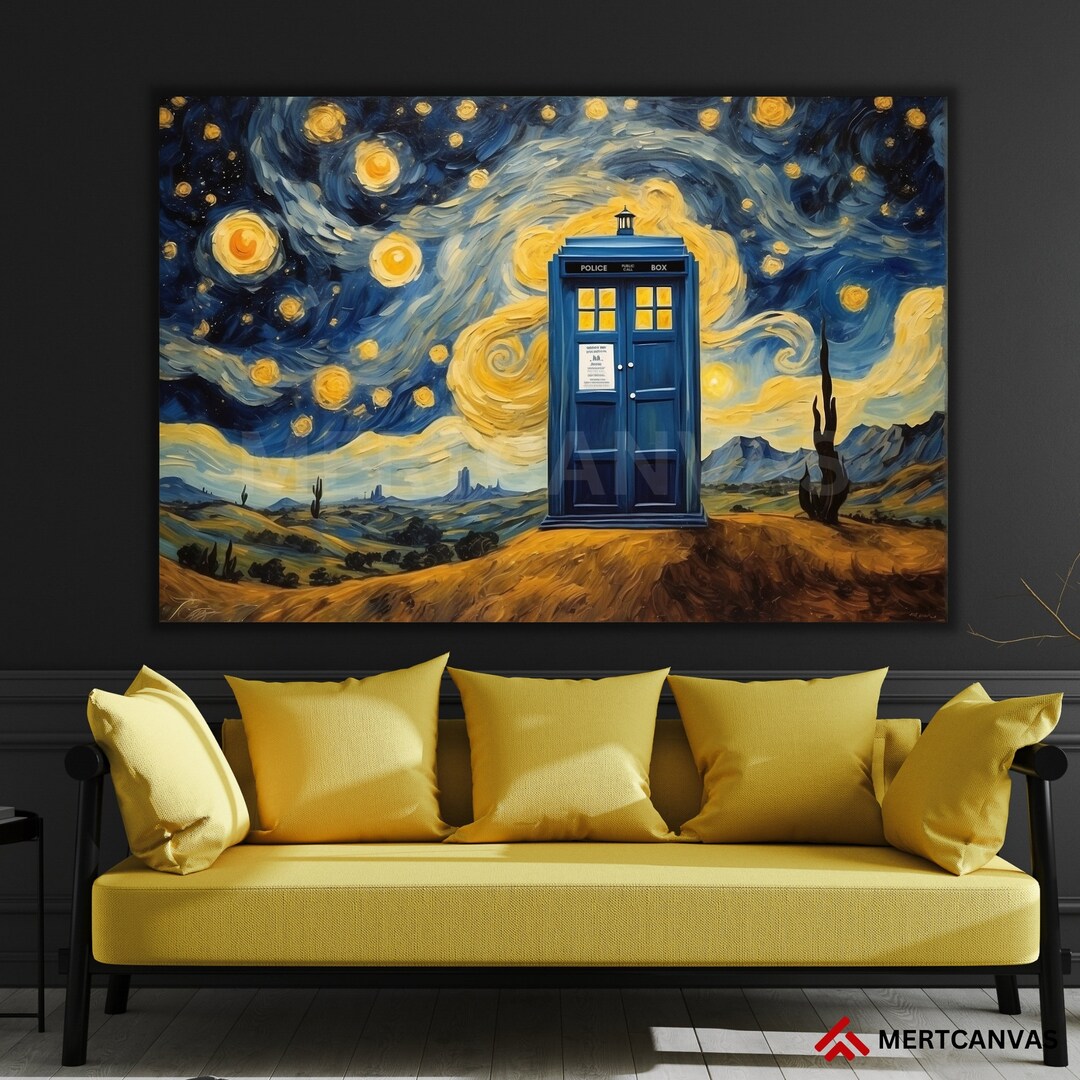Doctor Who Tardis Box Canvas Vincent Van Gogh the Starry Night Style ...