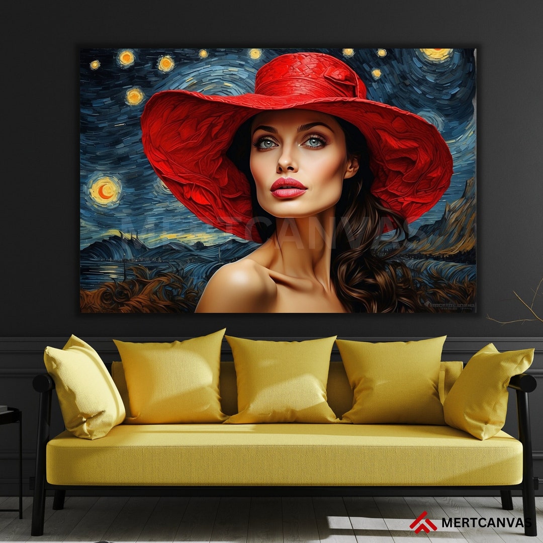 Angelina Jolie Canvas Vincent Van Gogh the Starry Night Style Angelina ...