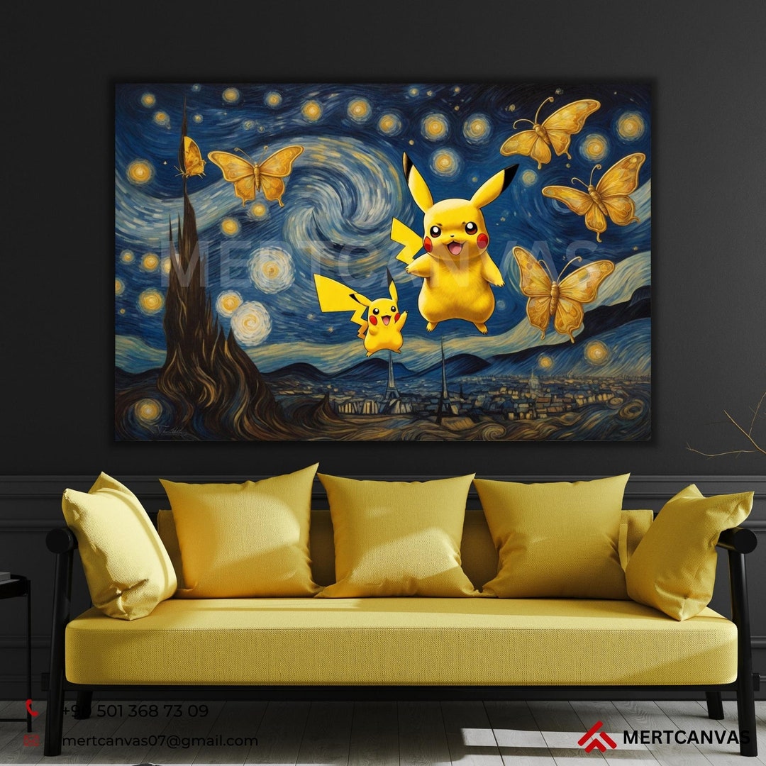 Pikachu Ready to Hang Canvas Van Gogh Pikachu Canvas Van Gogh Style ...