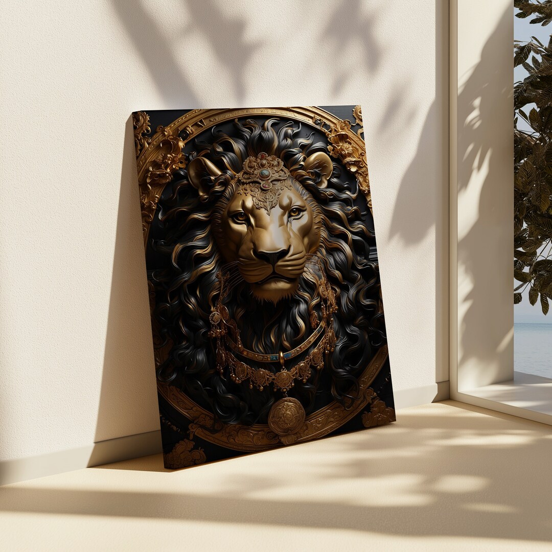 Black and Gold Lion Design Lion Canvas Gold Lion Canvas Lion Wall Art ...