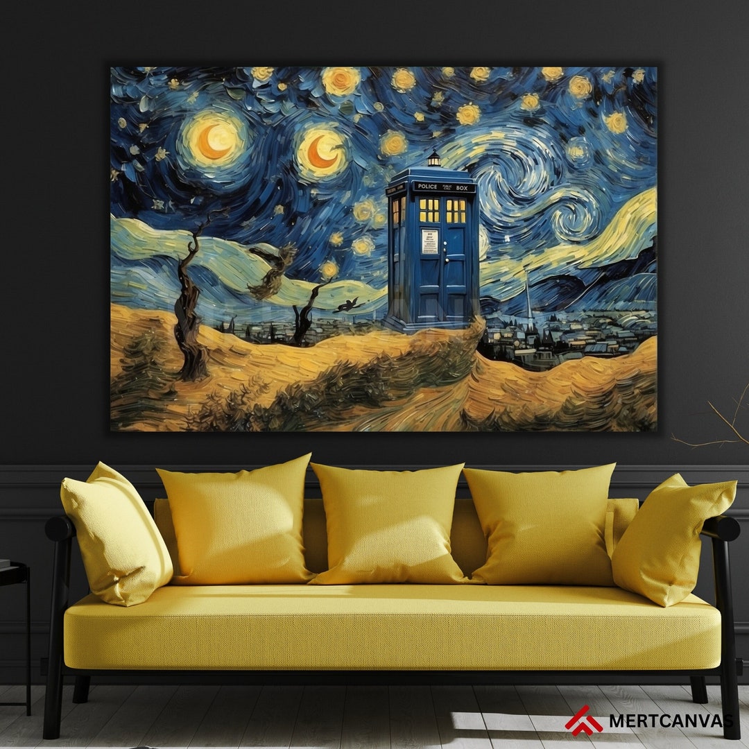 Canvas Doctor Who Tardis Box Vincent Van Gogh the Starry Night Style ...