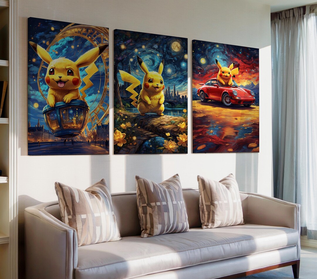 Pikachu Canvas Art Set of 3, Pikachu Ready to Hang Canvas Pikachu ...