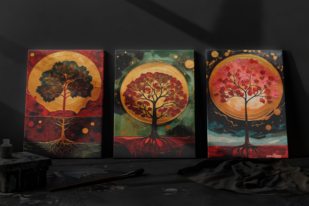 Set of 3 Tree of Life Canvas Design Oil Painting Look Tree of Life ...