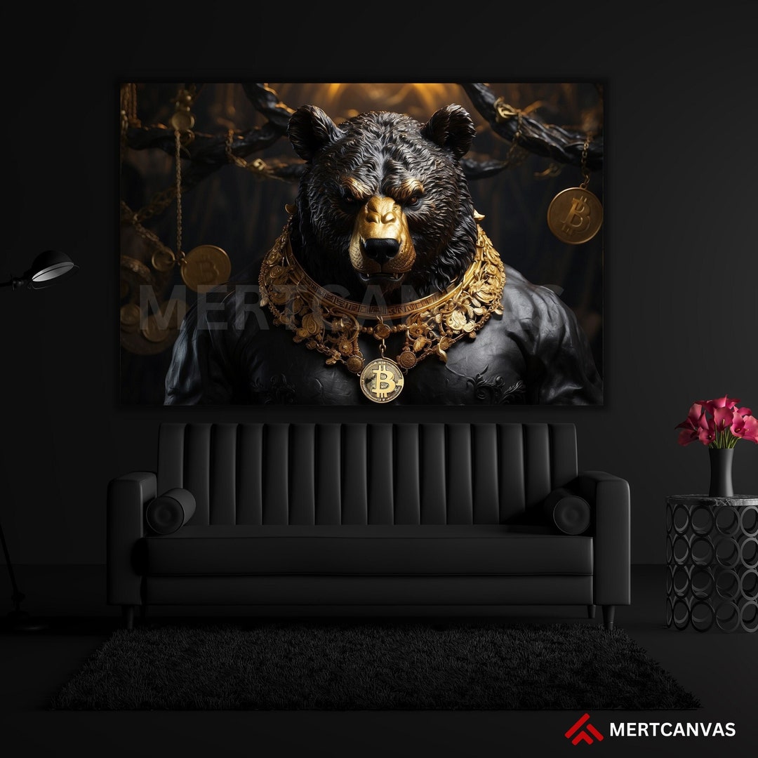 Bitcoin My Design Bitcoin Wall Art Bitcoin Canvas Art Gold Bear Black ...