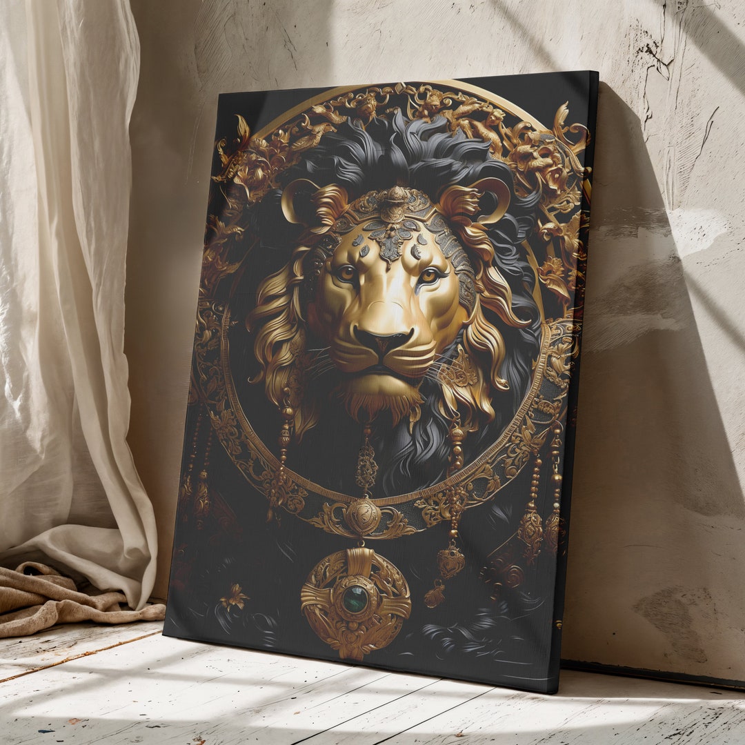 Black and Gold Lion Design Lion Canvas Gold Lion Canvas Lion Wall Art ...