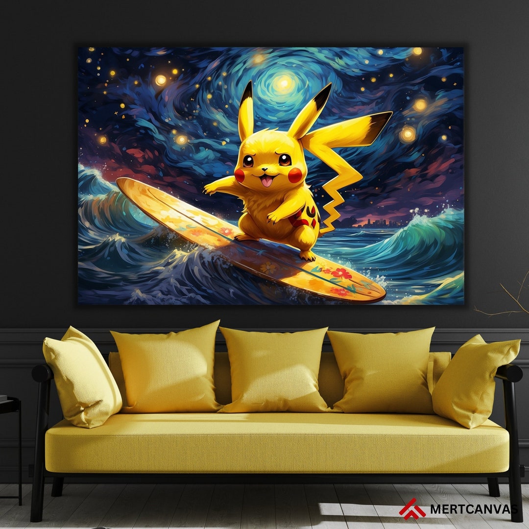 Pikachu Ready to Hang Canvas Pikachu Canvas Van Gogh Style Pikachu ...