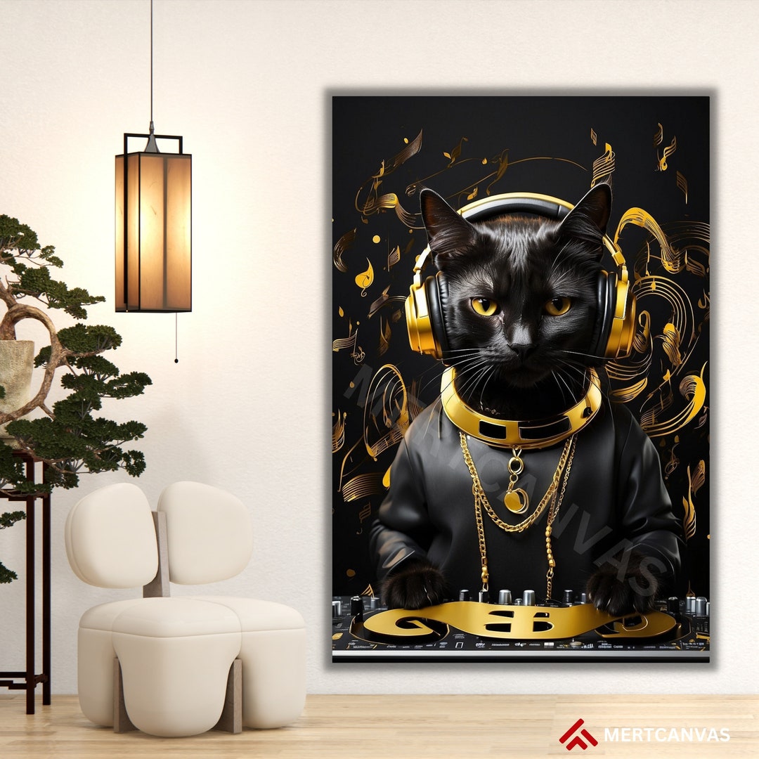 Dj Black Cat My Design Dj Black Cat Dj Gifts for Dj Canvas Art Dj Black ...