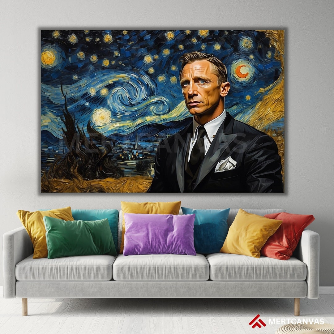 Daniel Craig Portrait Art Canvas Vincent Van Gogh the Starry Night ...