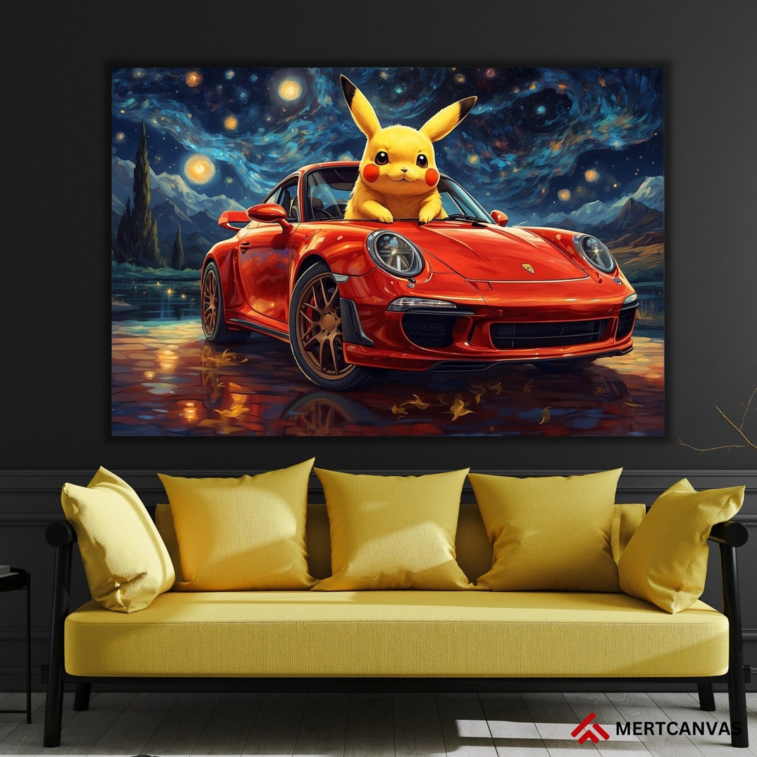Pikachu Ready to Hang Canvas Porsche 911 Pikachu Canvas Van Gogh Style ...