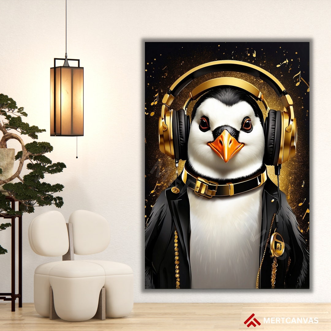 Comic Dj Penguin My Design Dj Penguin Dj Gifts for Dj Canvas Art Dj ...