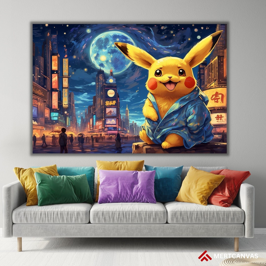 Pikachu Pikachu in Times Square Canvas Christmas Pikachu Art Pikachu ...