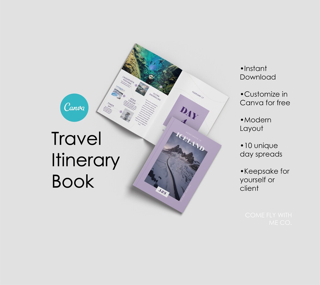 Travel Itinerary Guide Template Photo Book, Digital Modern Minimal ...