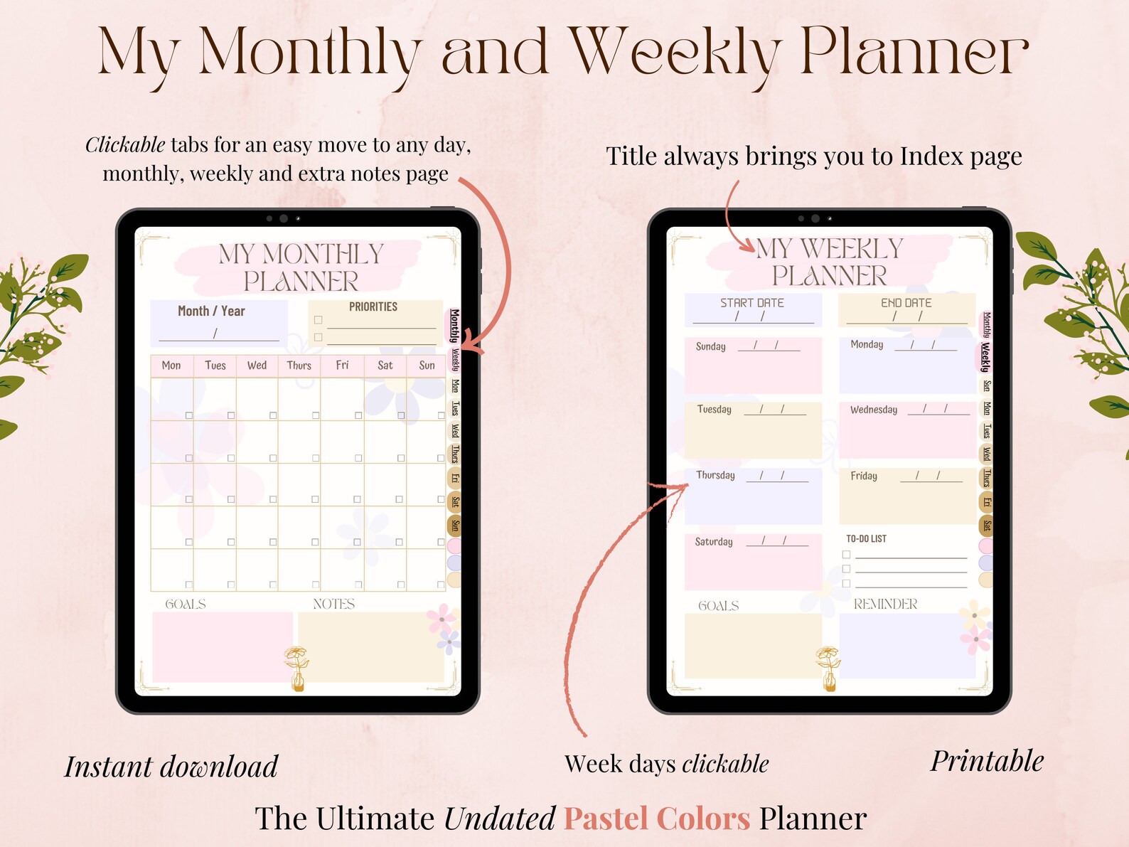 Digital Planner, Planner Bundle, Undated Planner,daily Planner ...