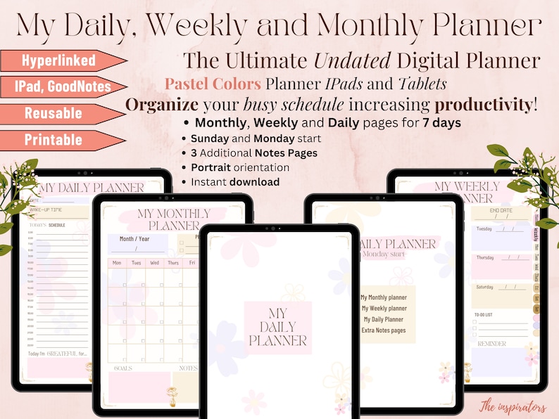 Digital Planner, Planner Bundle, Undated Planner,daily Planner ...