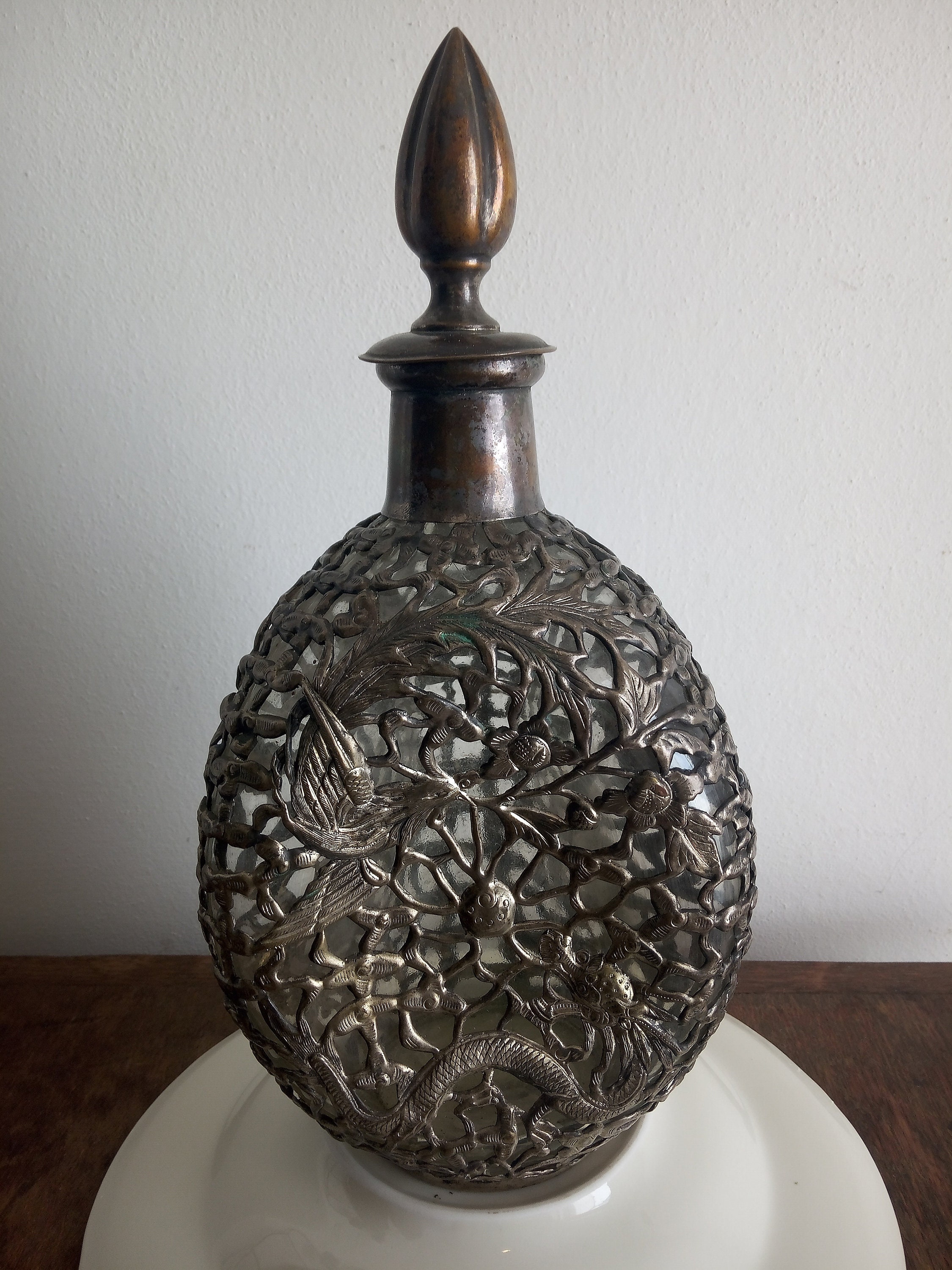 Antique Chinese Export Silver Overlay Pinch Botlle - Etsy