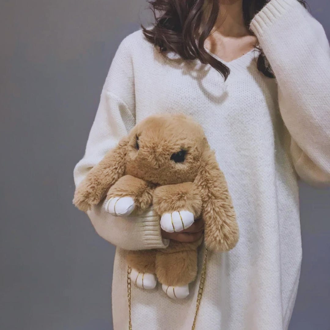 Cute Plush Bunny Rabbit Shoulder Bag, Cartoon Faux Fur Crossbody Purse ...