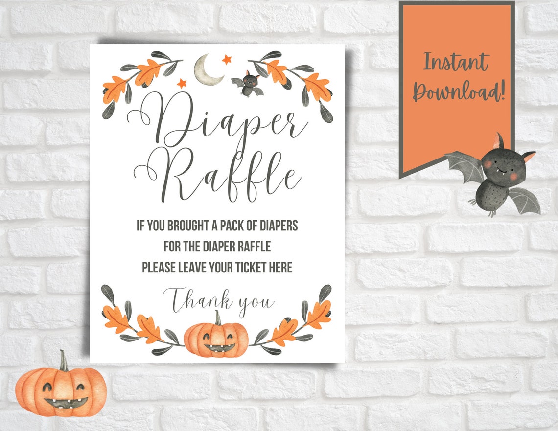 Diaper Raffle Sign Baby Diaper Raffle Halloween Baby Shower Sign ...