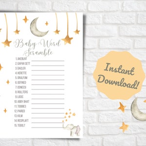 Baby Shower Word Scramble Game | Baby Shower Games Word Scramble | Moon ...