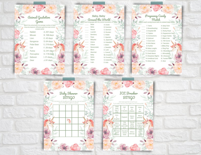 Unicorn Baby Shower Games Baby Shower Games Bundle - Etsy