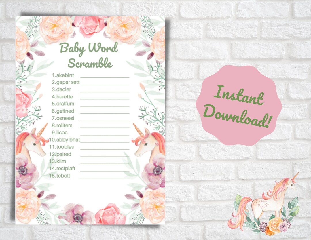 Baby Shower Word Scramble Game | Baby Shower Games Word Scramble ...