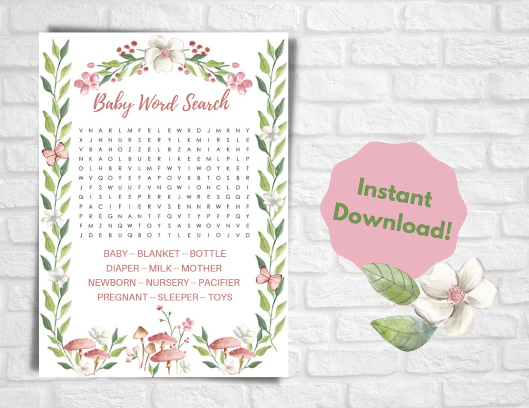 Baby Shower Word Search Game Baby Shower Games Word Search Woodland ...