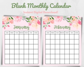 Blank Calendar, Minimal Calendar, Printable Calendar, Digital Download ...