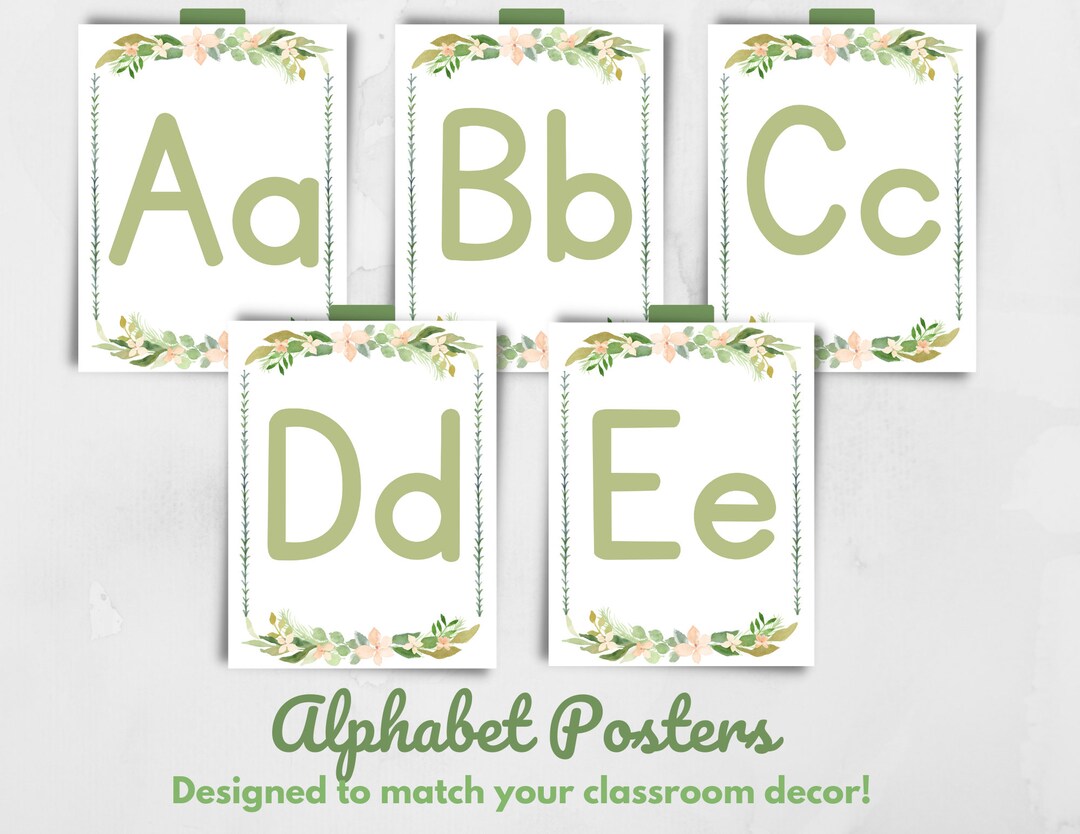 Alphabet Posters Floral Alphabet Posters Printable Alphabet Classroom ...