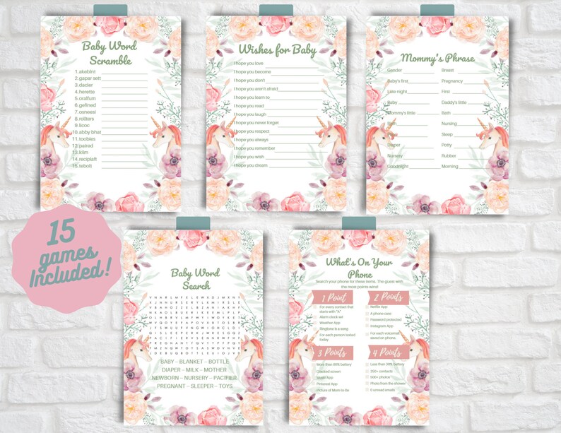 Unicorn Baby Shower Games Baby Shower Games Bundle - Etsy