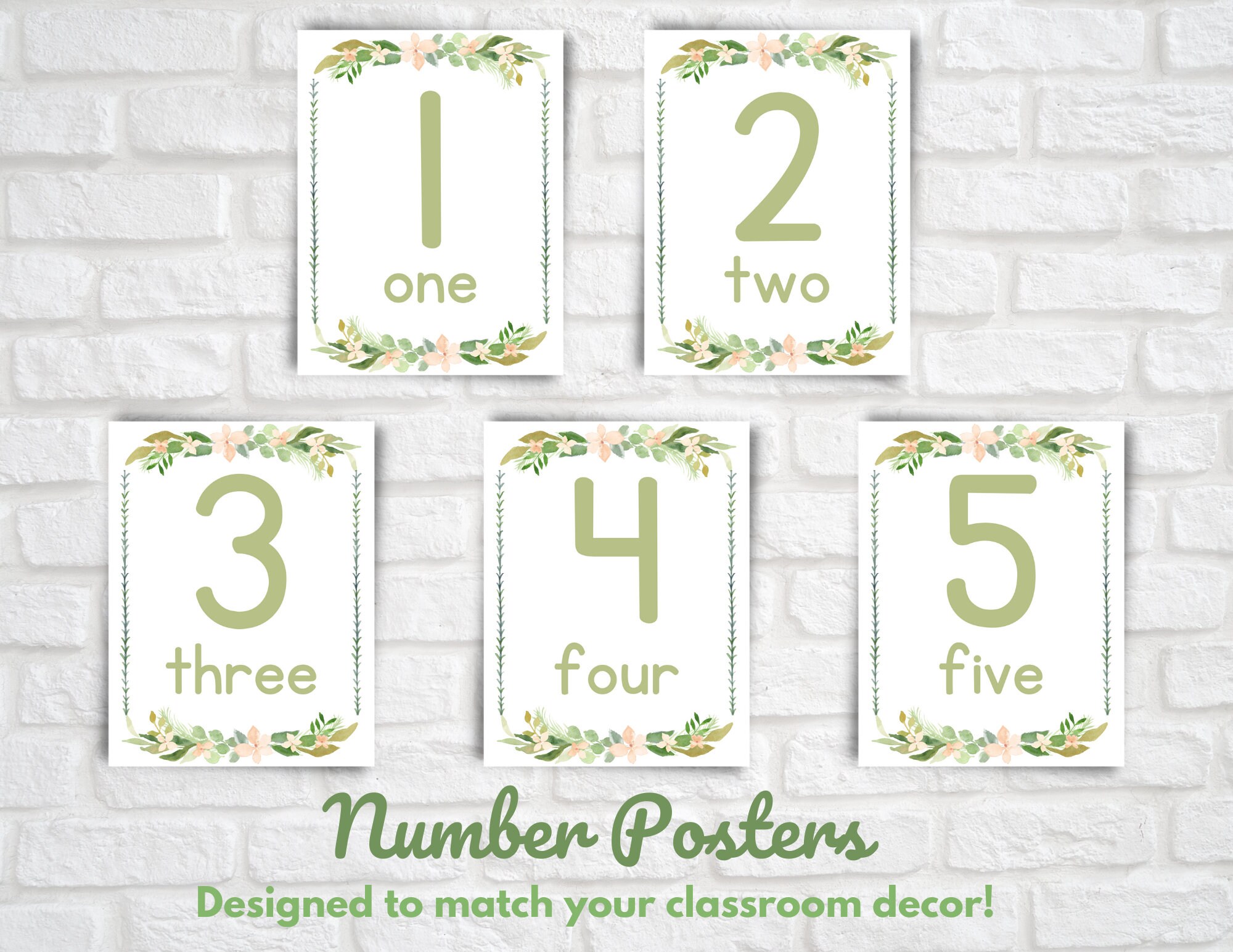 Number Posters Floral Number Posters Printable Numbers 1-20 Classroom ...