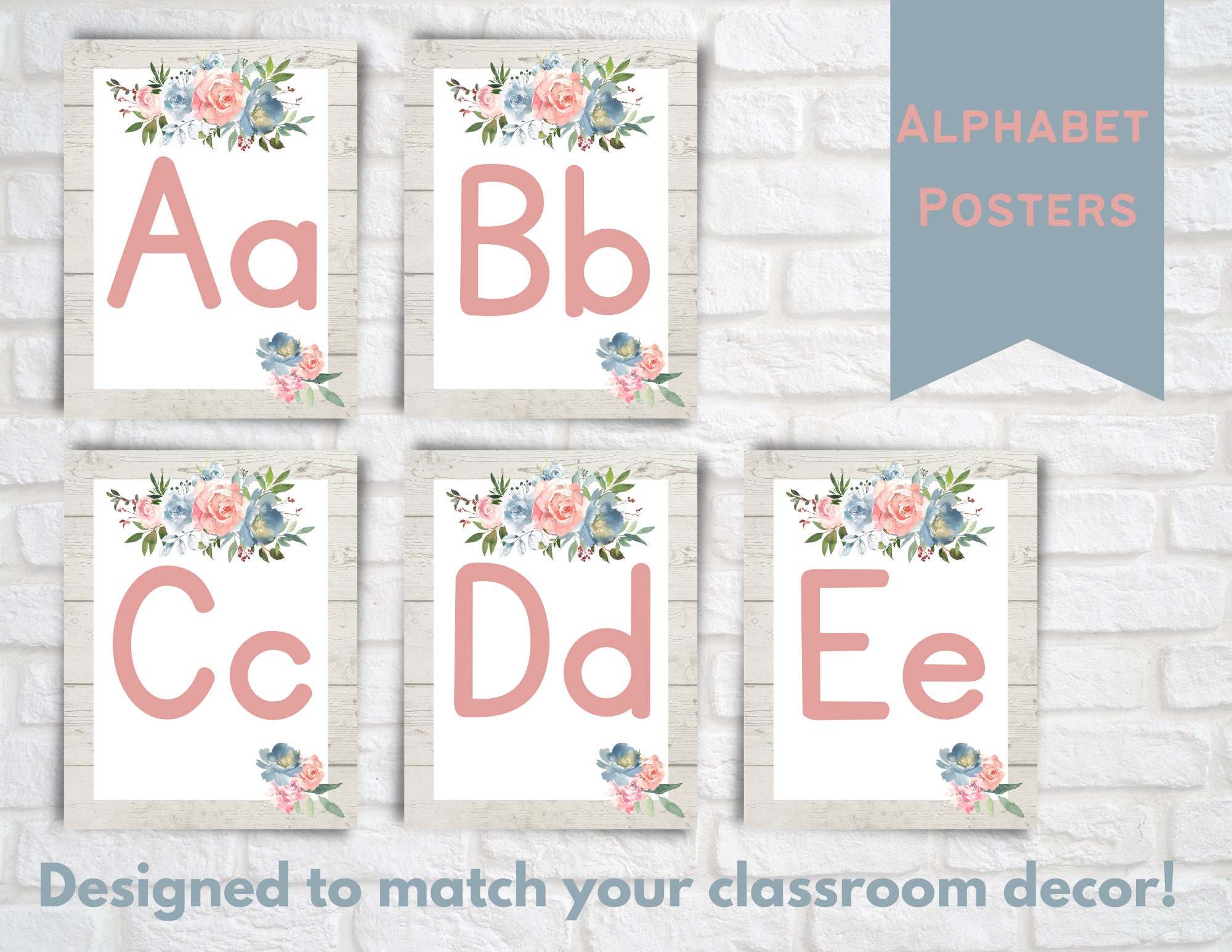 Alphabet Posters Floral Alphabet Posters Printable Alphabet Classroom ...