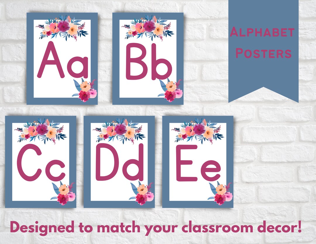 Alphabet Posters Floral Alphabet Posters Printable Alphabet Classroom ...