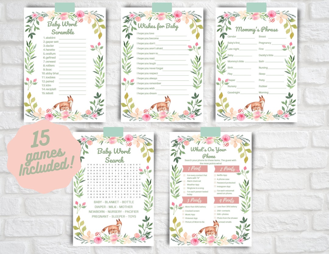 Fox Baby Shower Games | Baby Shower Games Bundle | Printable Games ...